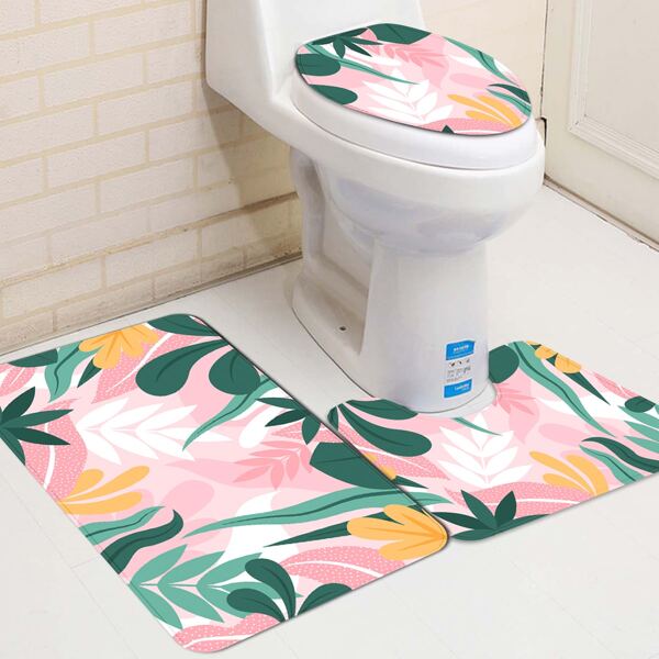 Printed Bathroom Mats Set of 3 – Velvet Touch & Non-Slip Grip – HENDI